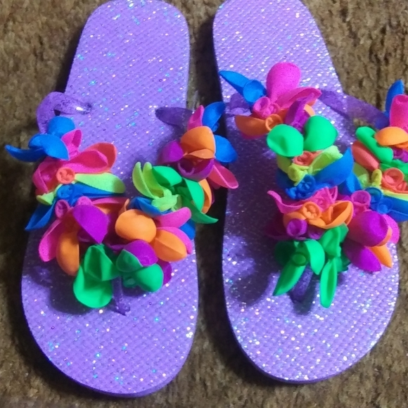 OLD NAVY FLIP FLOPS | Shoes | Purple Glitter Ballon Multi Color Flip ...